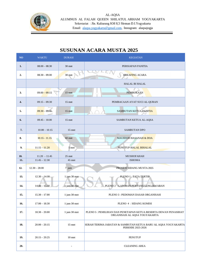 Susunan Acara Musta 2025 (Umum) | PDF