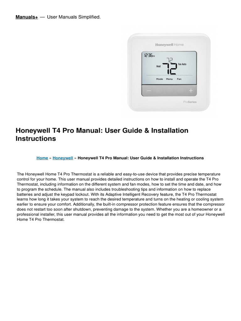 Honeywell T4 Pro Manual