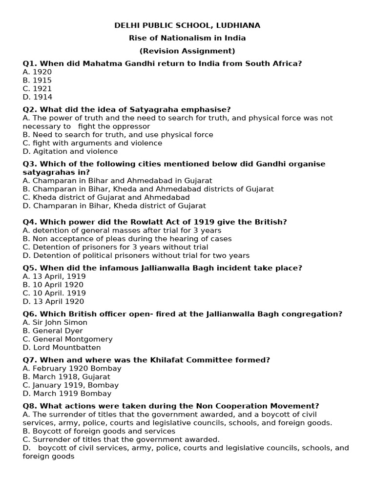 Rise of Nationalism in India (ASSG) (F) | PDF | Mahatma Gandhi | Indian ...