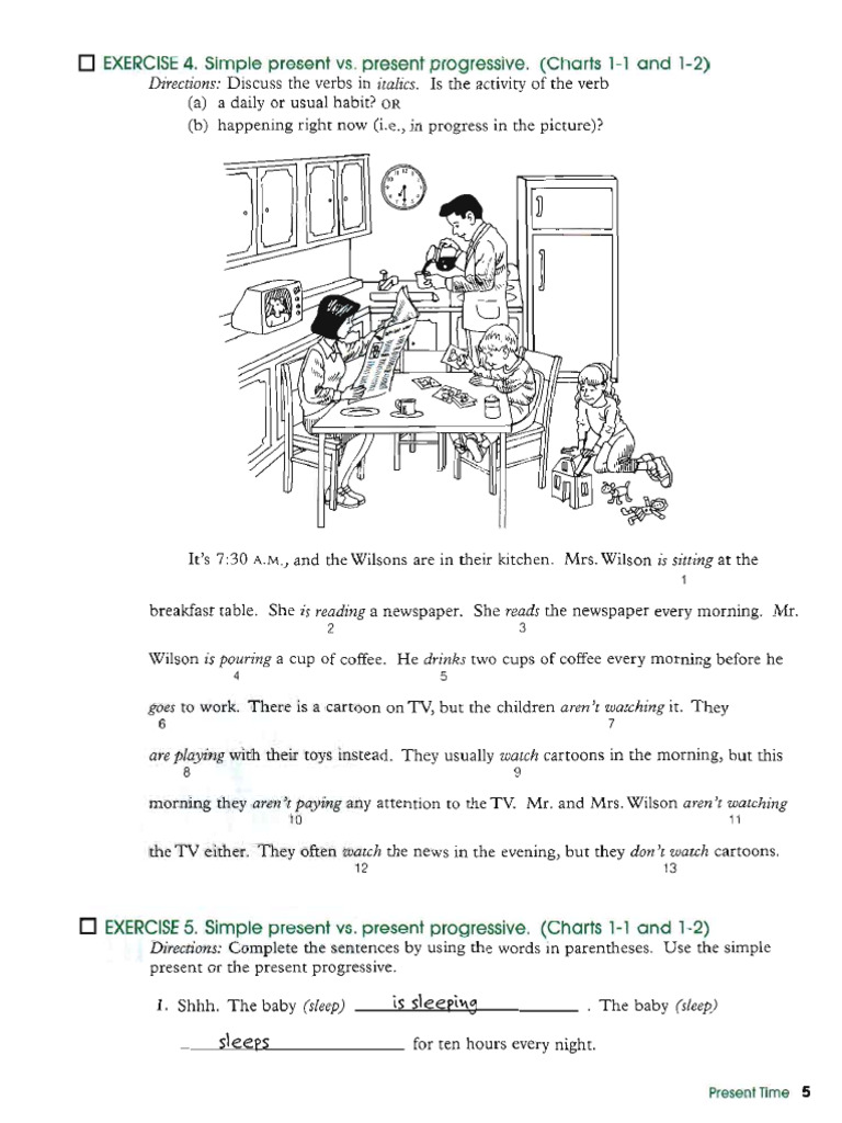 Exercise Simple Present and Present Progressive | PDF | Linguistics | Grammar
