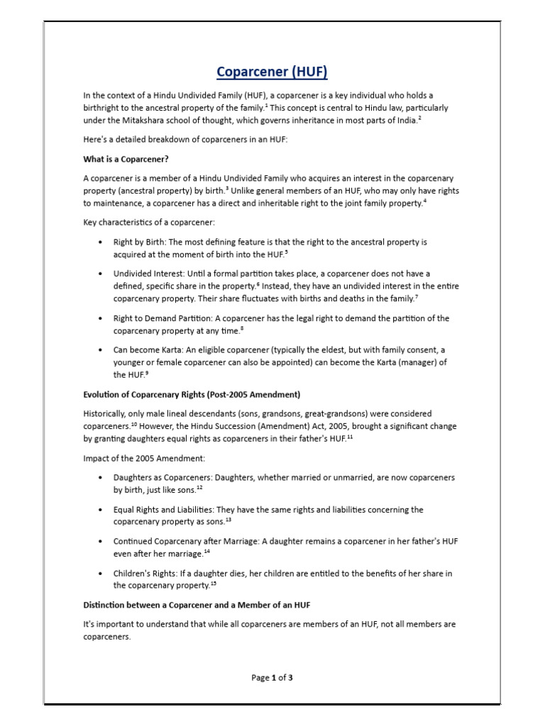 Coparcener (HUF) - With Examples | PDF | Social Institutions | Kinship ...