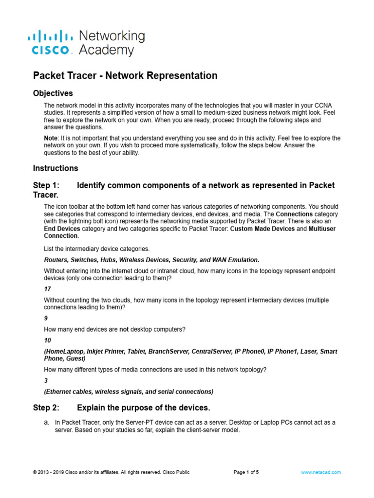 MAY 5 Submission - 1.5.7 Packet Tracer - Network Representation.docx | PDF | Computer Network ...