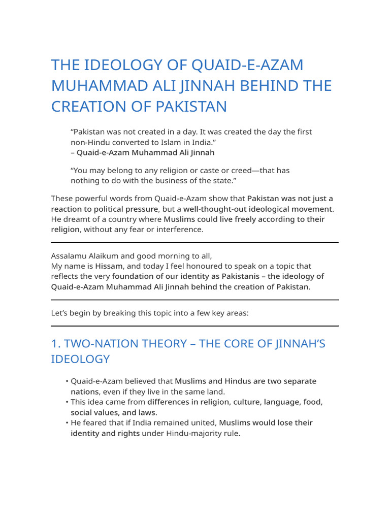 Jinnah S Ideology Behind Pakistan | PDF | Muhammad Ali Jinnah ...