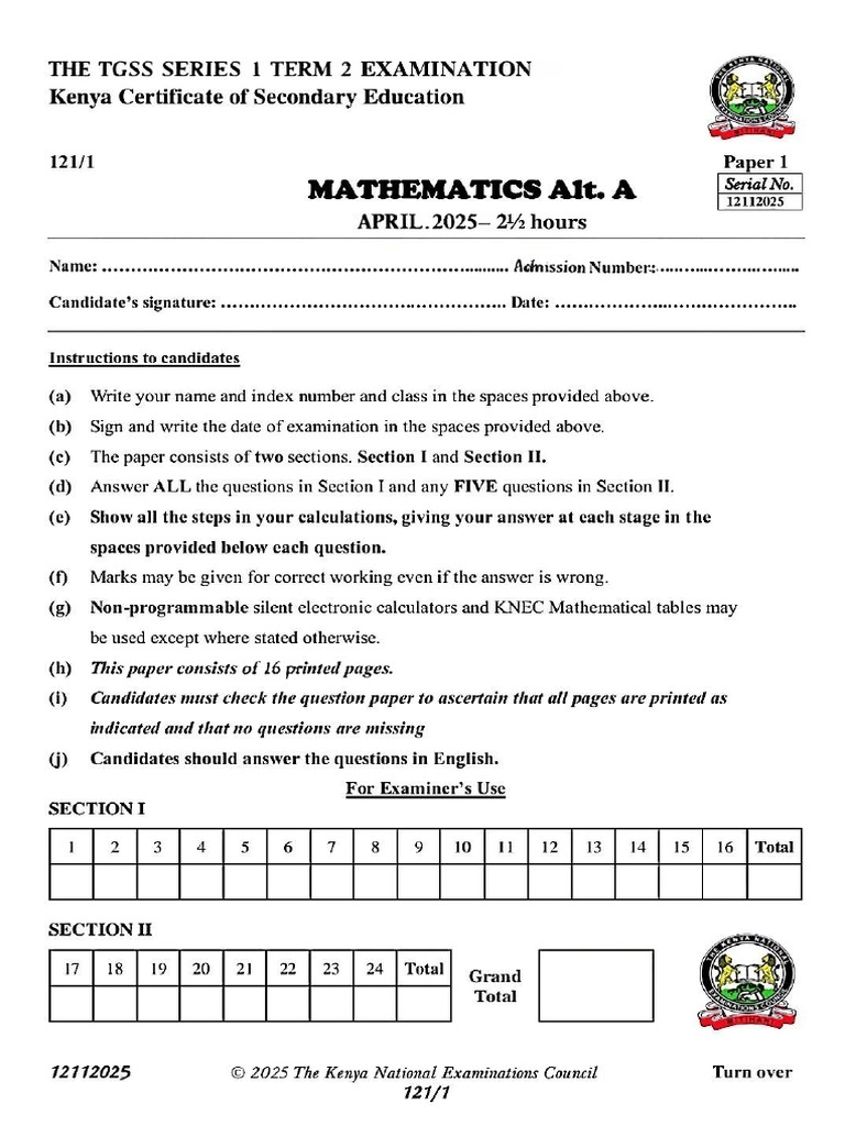 Tgss Series 1 Mathematics Pp1 | PDF
