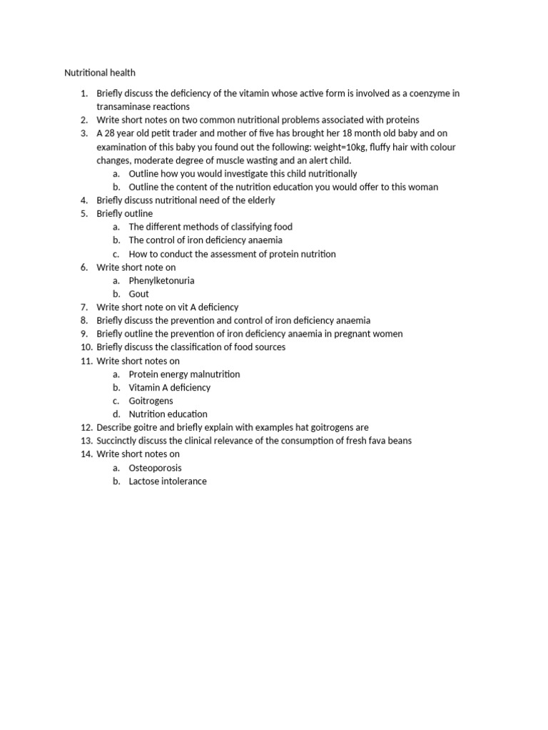 Nutritional Health Past Questions | PDF