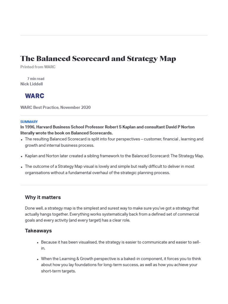 Balanced Scorecard & Strategy Map Guide | PDF | Strategic Management ...