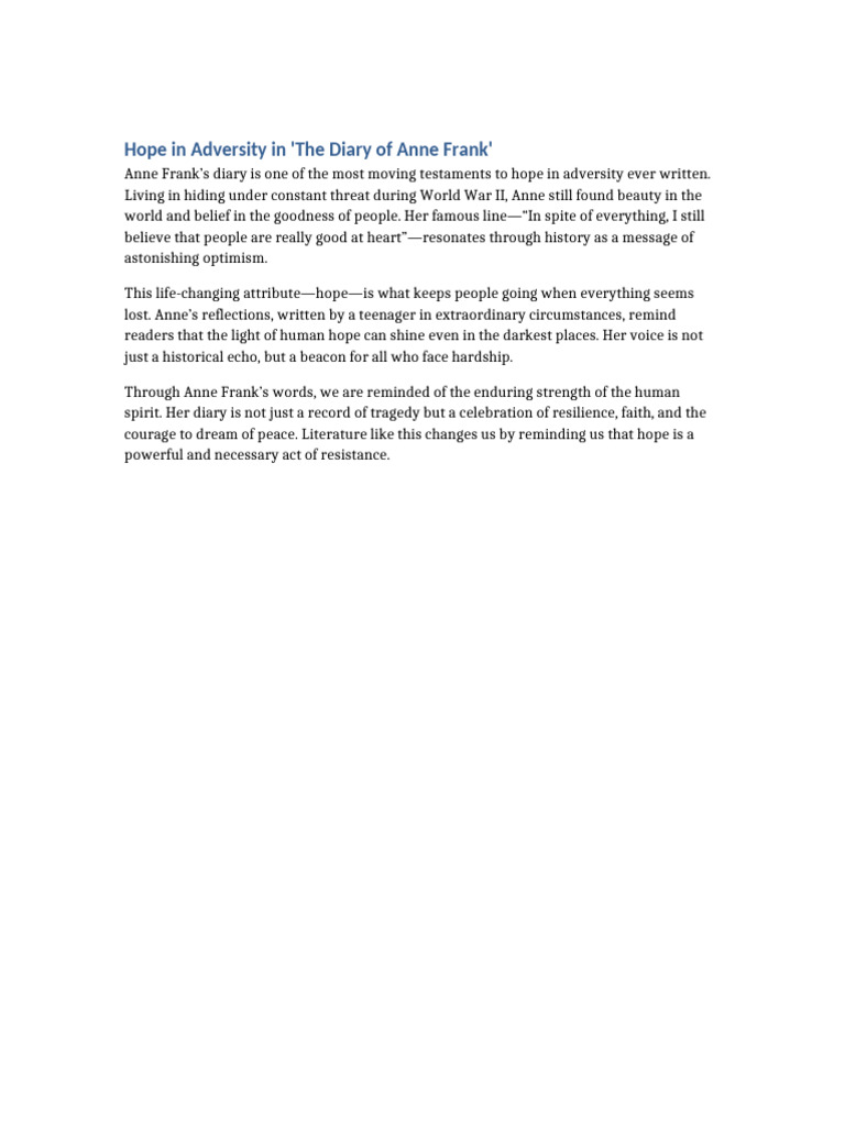 Hope and Resilience in Anne Frank's Diary | PDF