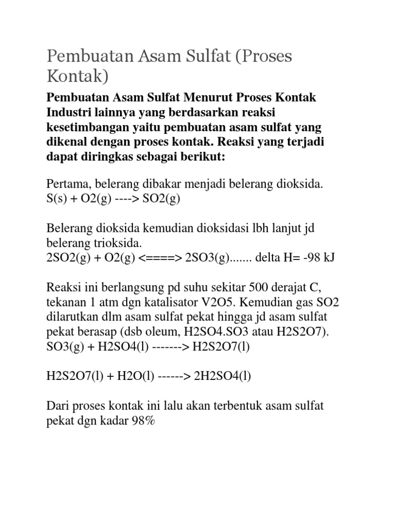 Pembuatan Asam Sulfat | PDF | Metode & Bahan Ajar | Sains & Matematika