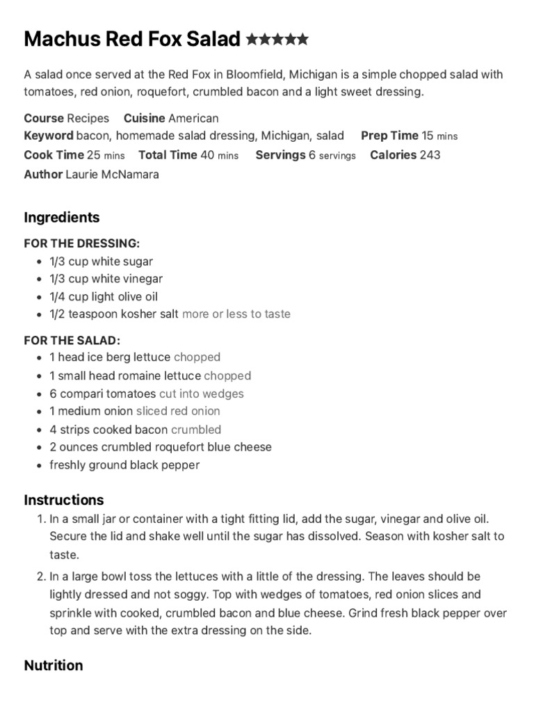 Machus Red Fox Salad - Simply Scratch | PDF