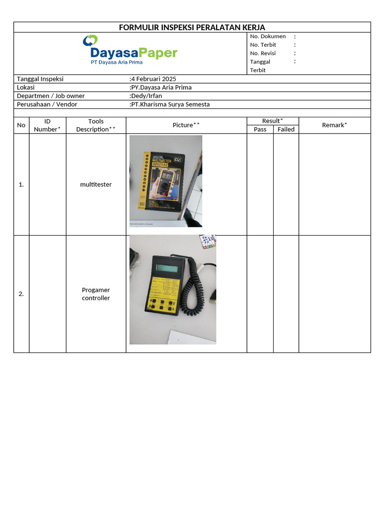 Form - Inspeksi Alat Kerja - Rev01 | PDF