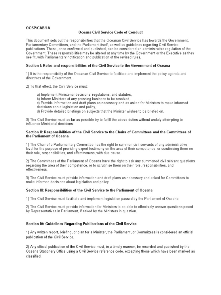 Oceana Civil Service Code of Conduct | PDF | Virtue | Government
