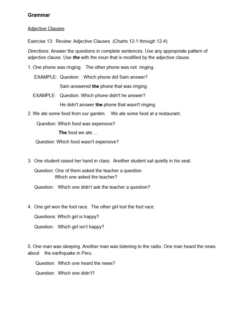 Adjective Clauses Exercise Guide | PDF | Adjective | Clause