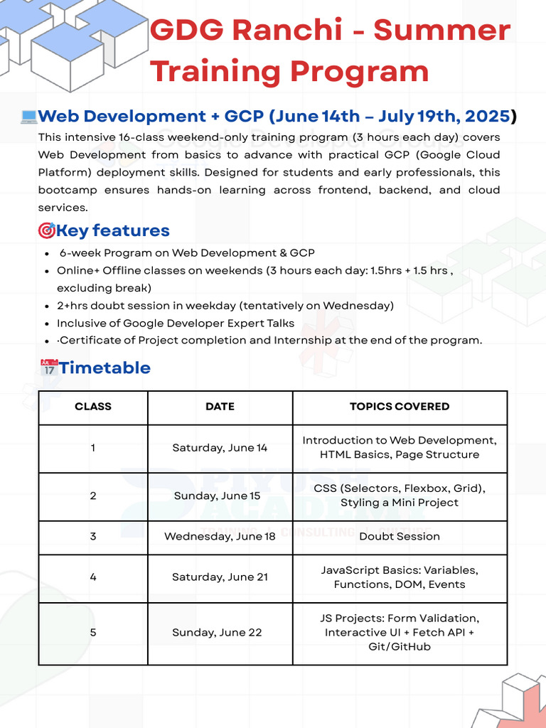 GDG Ranchi - Summer Training Program | PDF | Web Development | Software Development