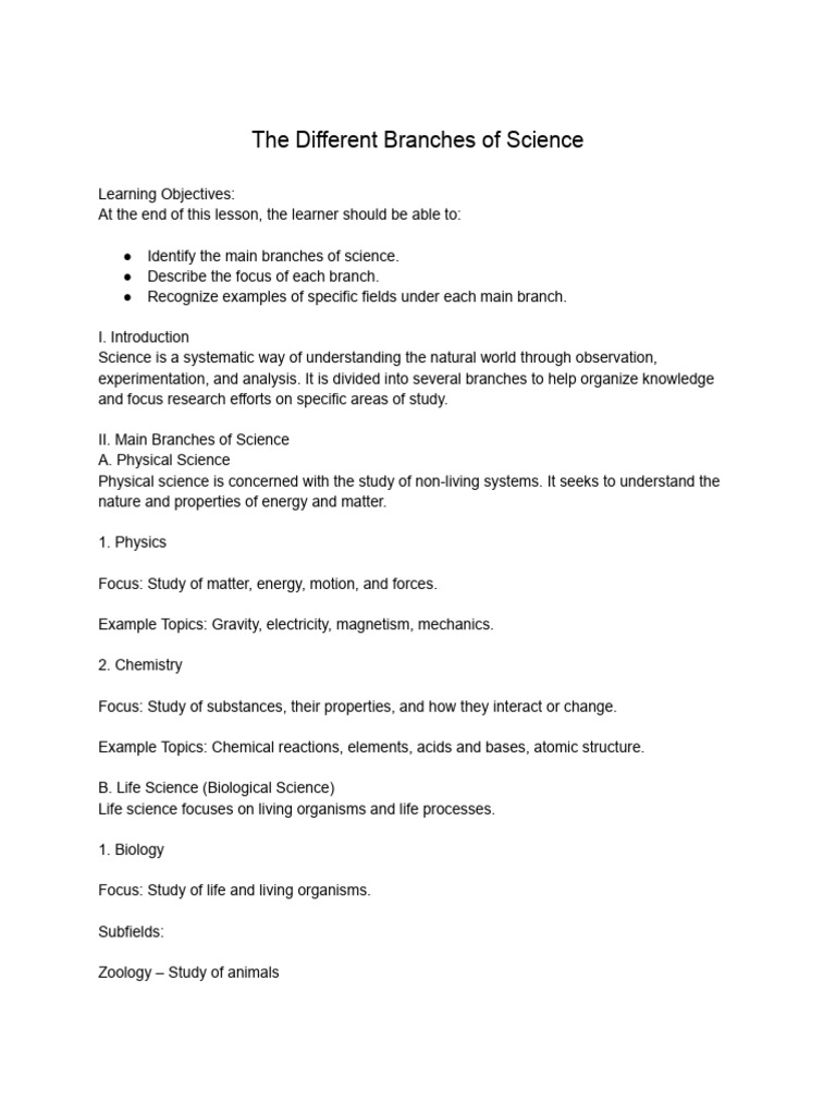 The Different Branches of Science | PDF