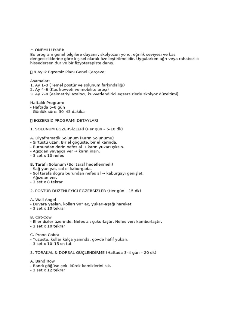 Skolyoz Egzersiz Programi | PDF