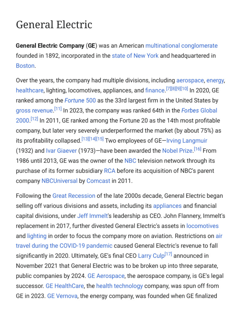 General Electric - Wikipedia | PDF | General Electric | Nbc Universal