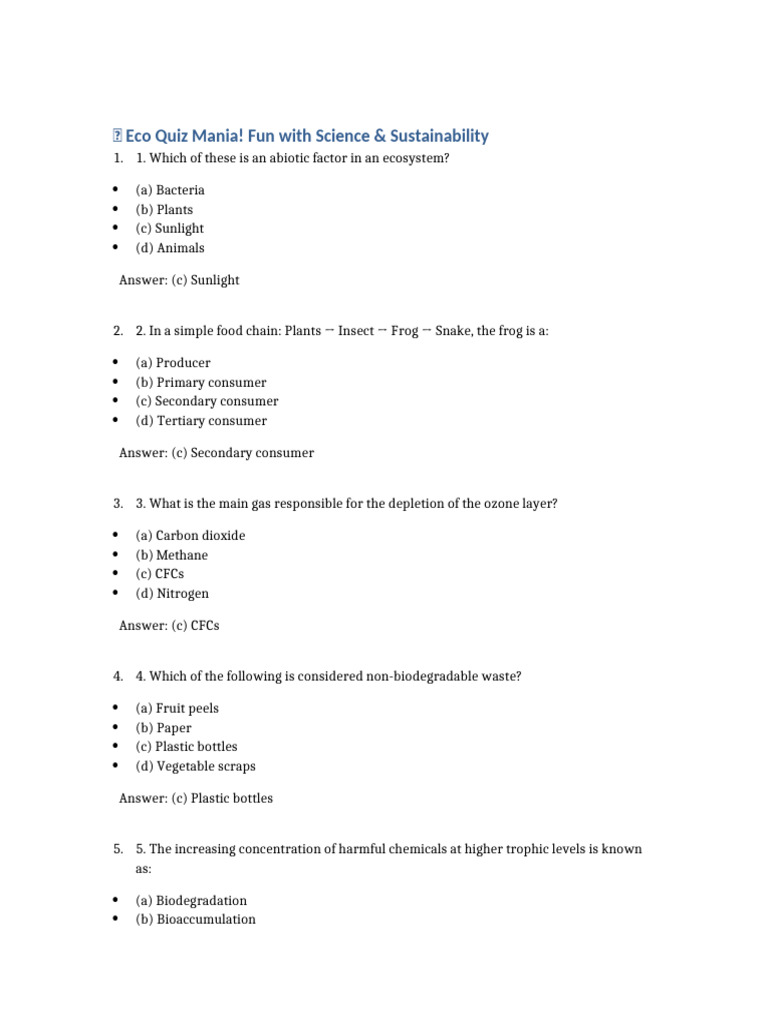 Cleaned Eco Quiz Questions | PDF | Soil | Waste