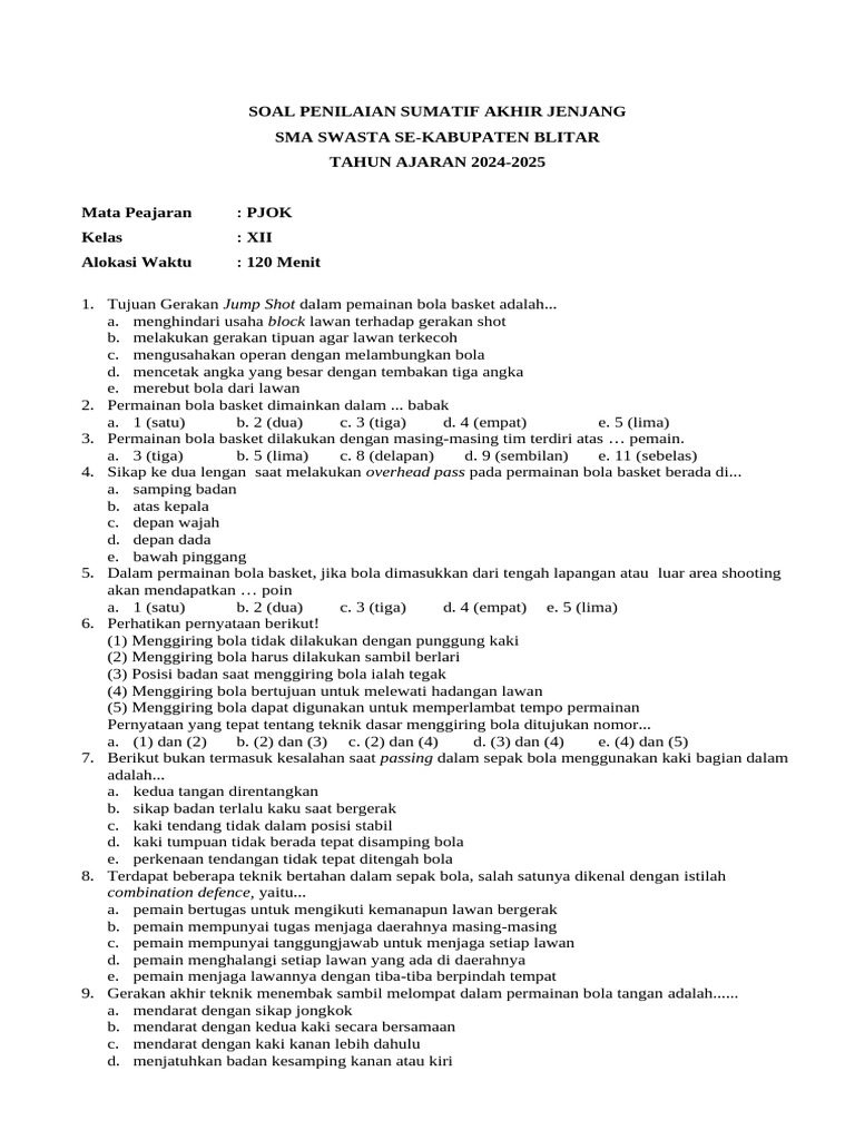 Soal PSAJ PJOK | PDF