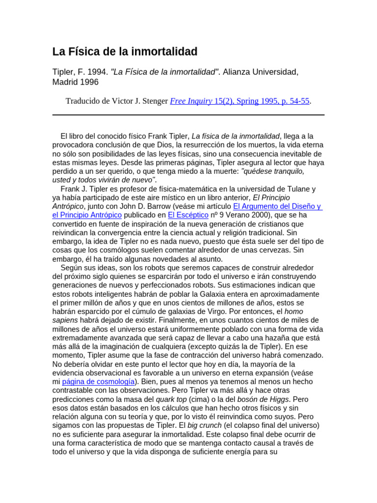 La Física de La Inmortalidad-TIPLER COMENTARIOS | PDF | Alma | Universo
