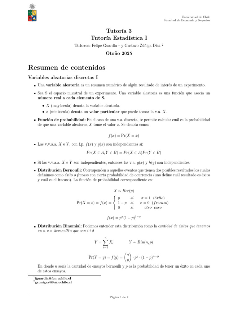 Variables Aleatorias Discretas I | PDF | Variable aleatoria | Teoría de probabilidad