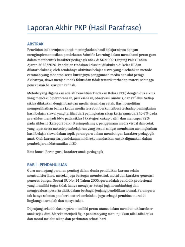 Laporan PKPP Parafrase Lengkap | PDF