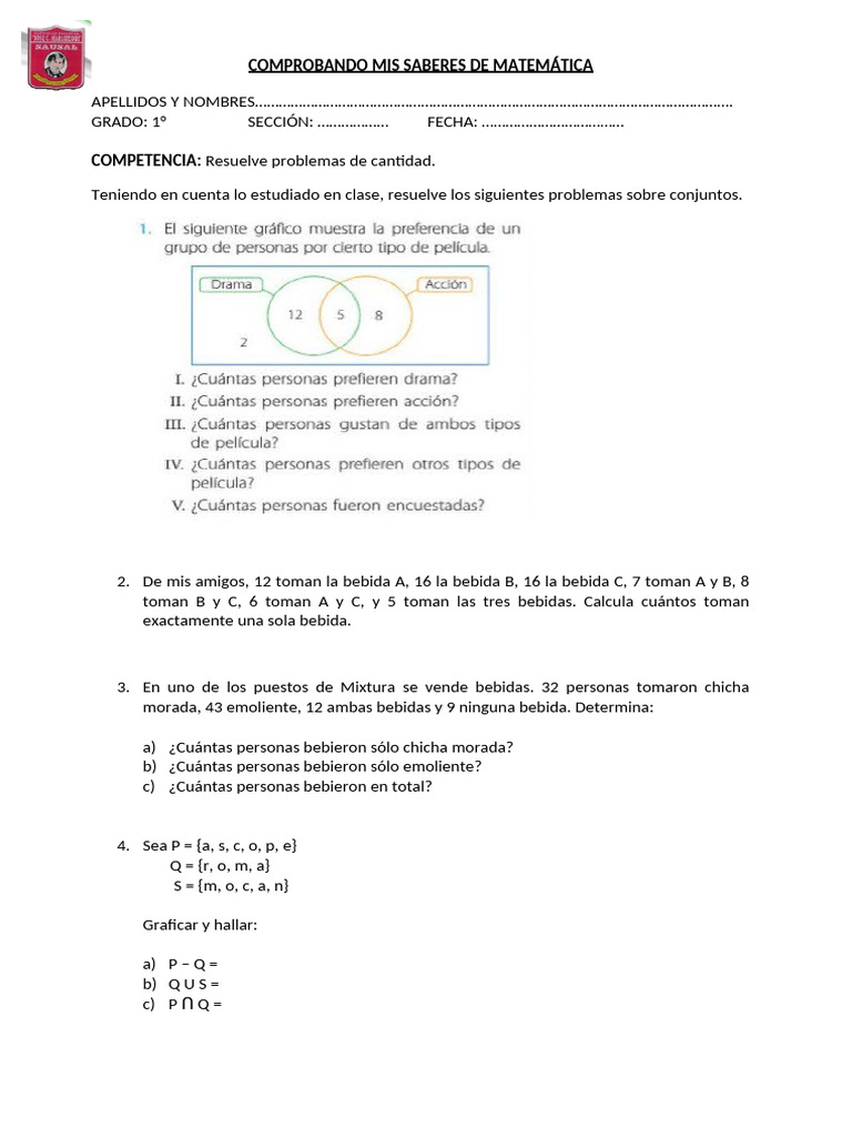 Comprobando Mis Saberes de Matemática 1° 2023 | PDF