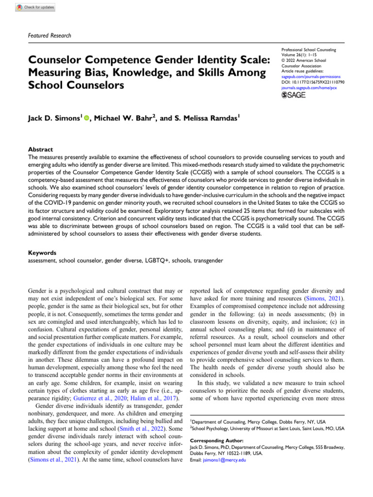 Counselor Competence in Gender Identity | PDF | Gender | Gender Studies
