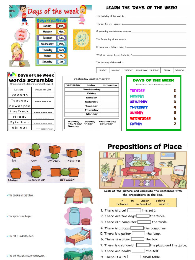 Days of The Week, Preposition of The Place 5tos 10-05-2025 | PDF