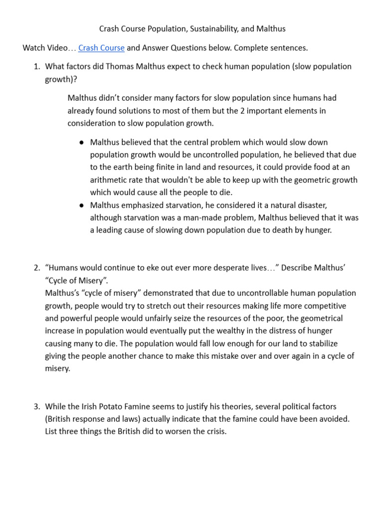 3b Crash Course Population - Hamza Ghani | PDF | Famine | Agriculture