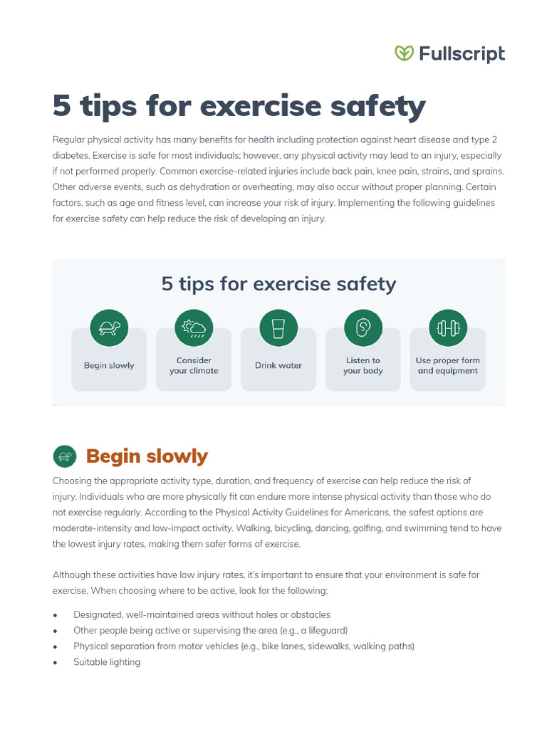 Exercise Safety Tips to Prevent Overexertion | PDF | Dehydration ...