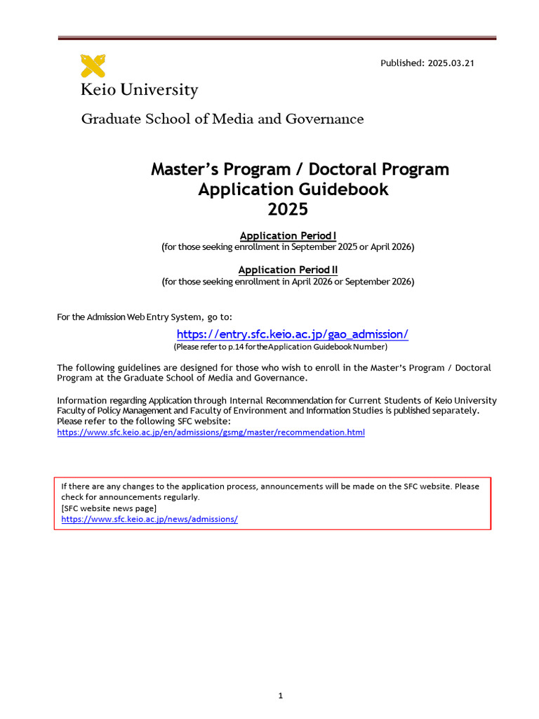 Keio Giga Application Guide 2025 Pdf Academic Degree Postgraduate