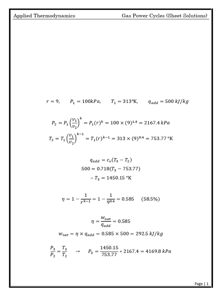 Gas Power Cycle Solutions and Analysis | PDF | Temperature | Heat