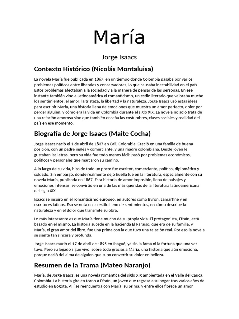 María de Jorge Isaacs: Análisis y Contexto | PDF | Amor | Novelas