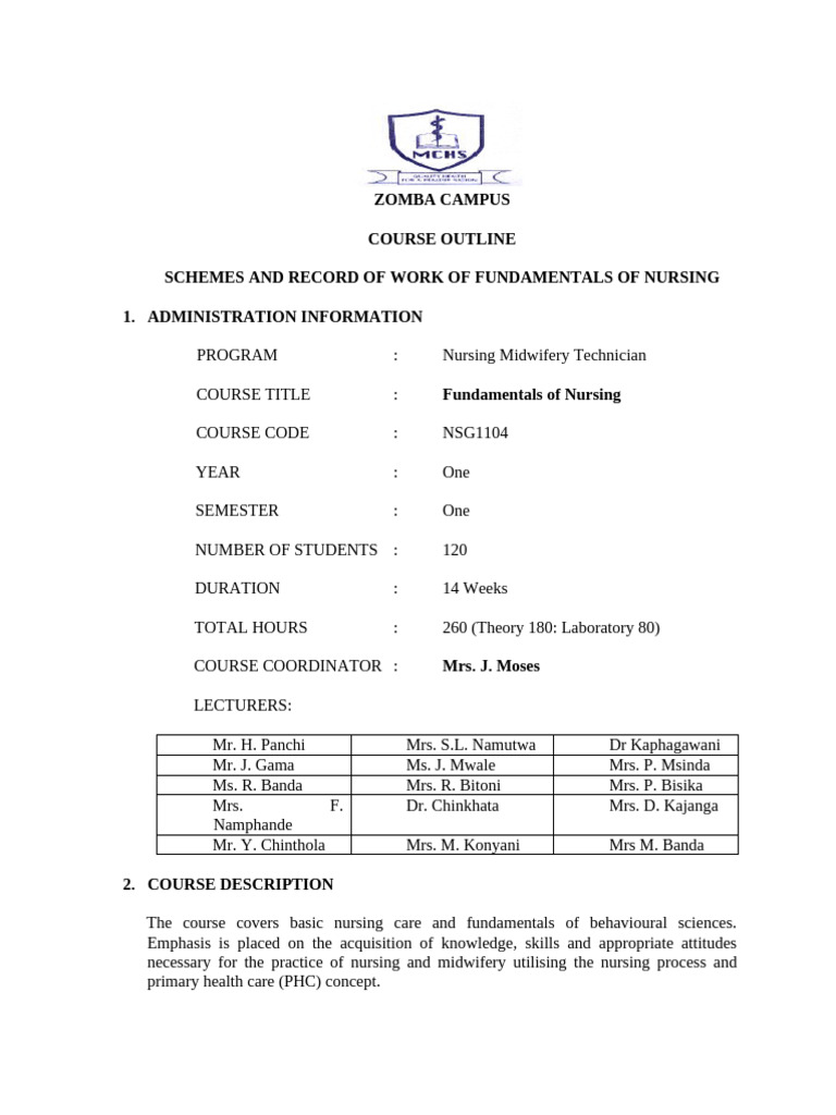 Fundamentals of Nursing Course Outline | PDF | Intravenous Therapy ...