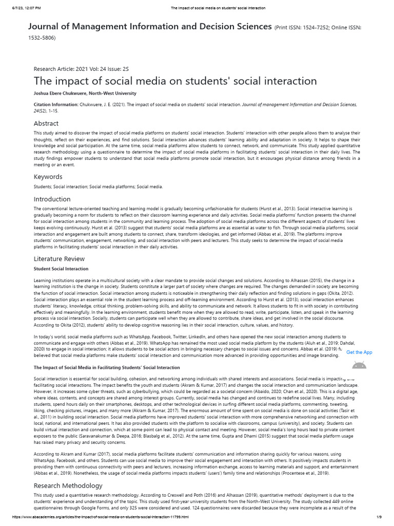 The Impact of Social Media On Students' Social Interaction | PDF | Chi ...