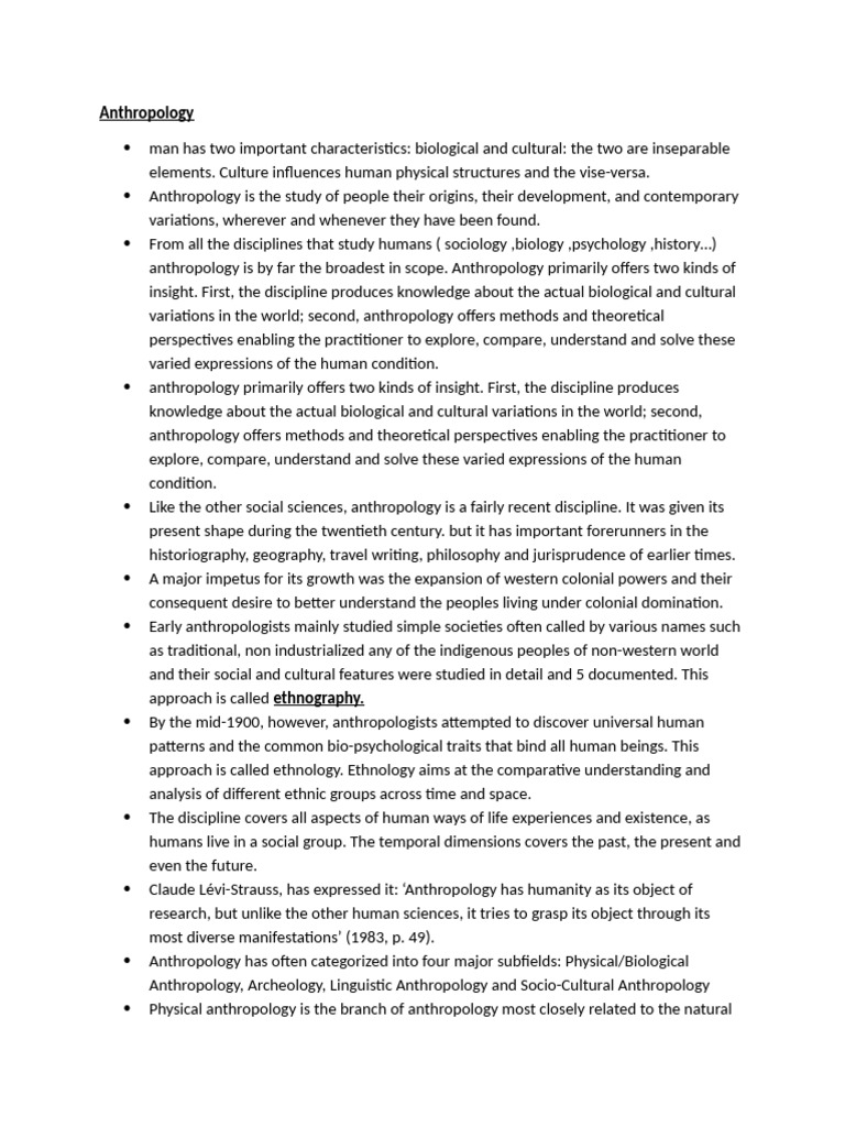 Anthropology (Studying Short Note) | PDF | Anthropology | Biological ...
