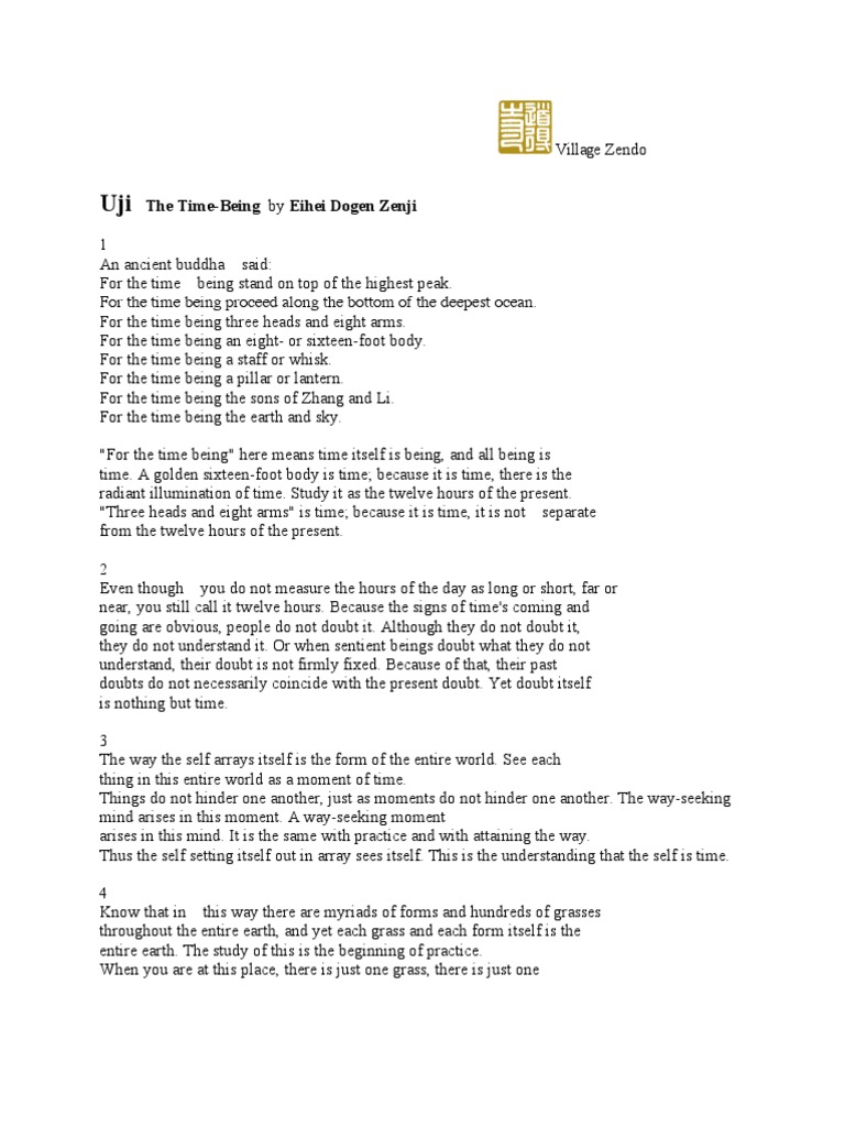Uji - The Time - Being by Eihei Dogen Zenji | PDF | Zen | Enlightenment ...