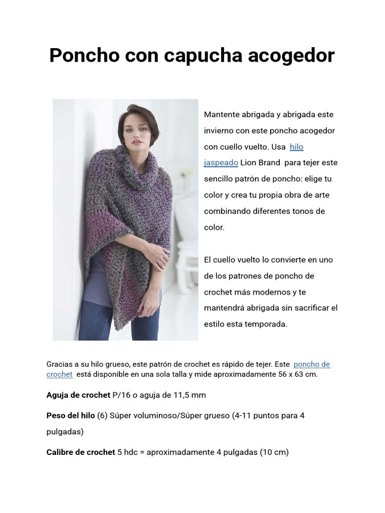 Poncho con Capucha a Crochet Acogedor | PDF | Tejer | Textiles