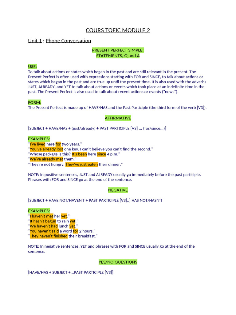 TOEIC Module 2: Present Perfect & Modals | PDF | Verb | Perfect (Grammar)