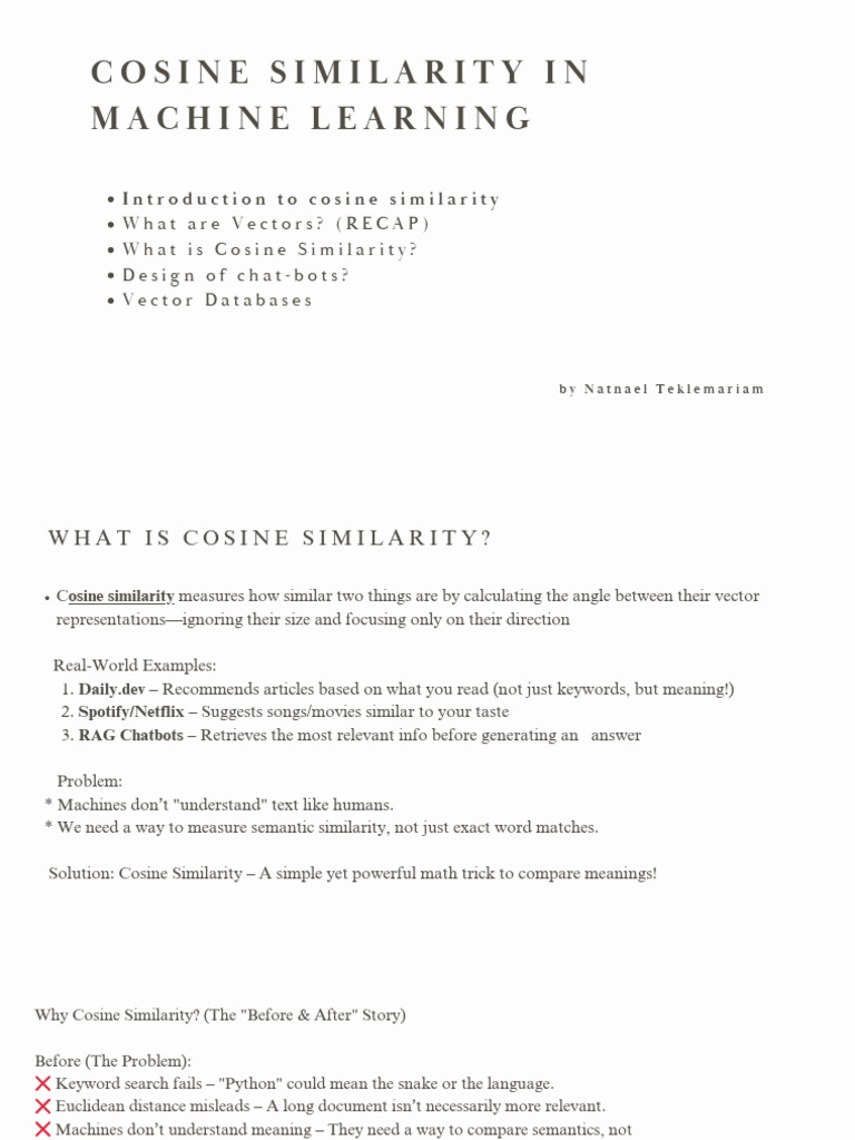 Cosine Similarity in Machine Learning | PDF | Euclidean Vector | Applied Mathematics