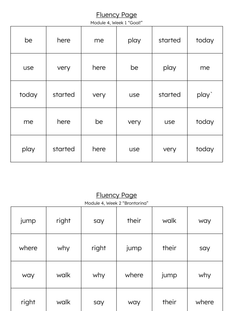 Fluency Page: Module 4, Week 1 "Goal!" | PDF