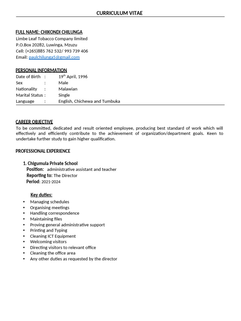 CHIKONDI CV 1 Research (Rab) | PDF | Information And Communications Technology | Data