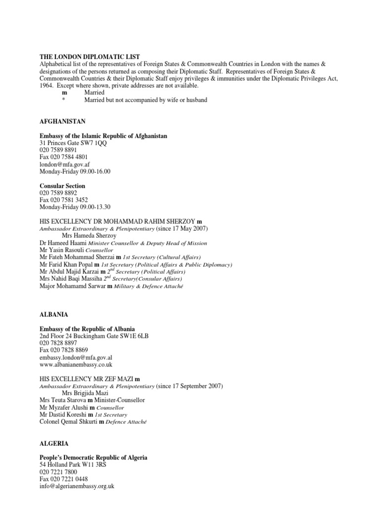 London Diplomatic List 2009 | PDF | Diplomatic Rank | Consul ...