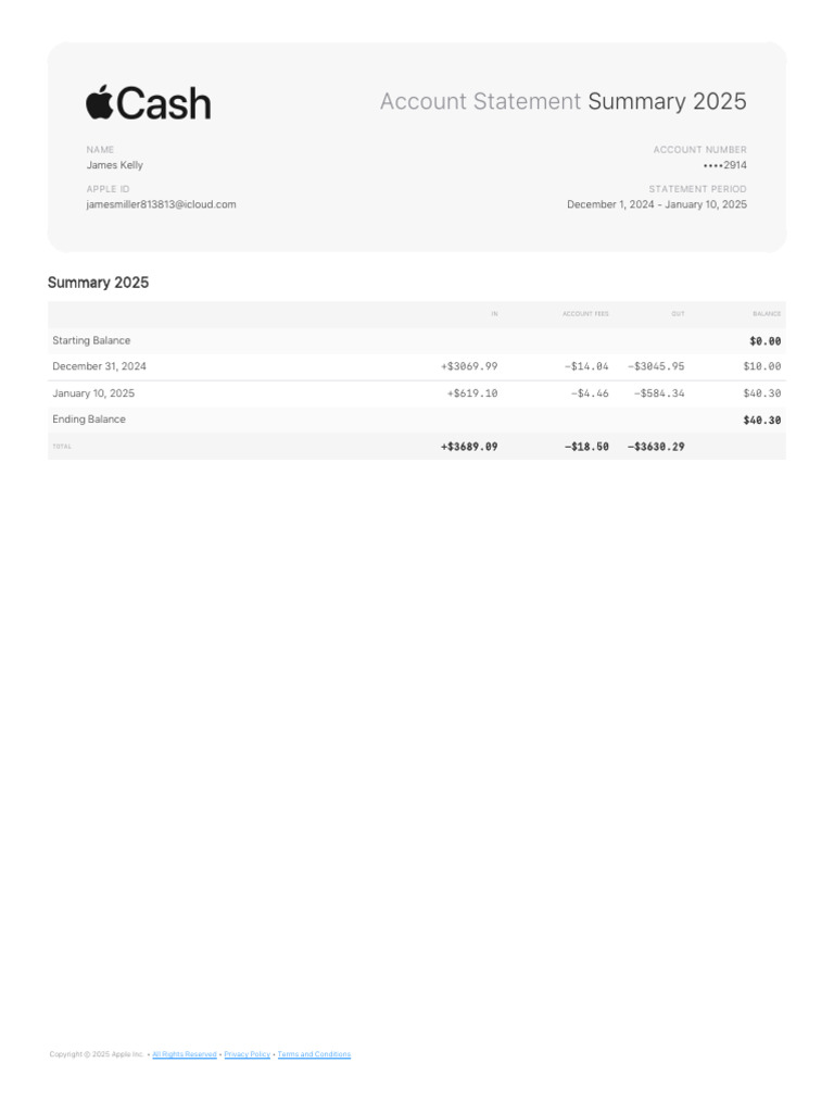 Apple Cash Statement | PDF | Payments | Financial Technology
