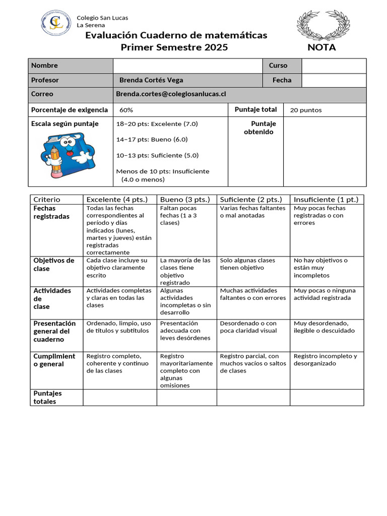 Pauta Revisión de Cuadernos Primer Semestre | PDF