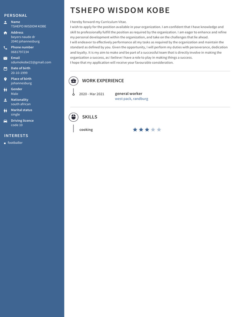 CV Tshepo Wisdom Kobe #1 | PDF