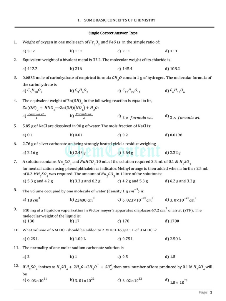 Unit 1 Some Basic Concepts of Chemistry 1600 PDF - Gdrive.vip | PDF