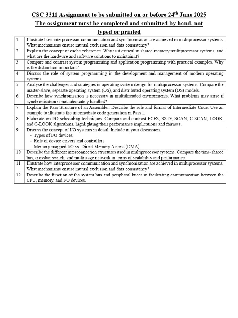 CSC 3311 Assignment To Be Submitted On or Before 24th June 2025 | PDF