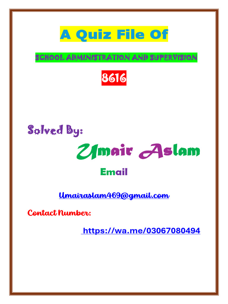 8616 Quiz File by Umair Aslam-1 | PDF | Teachers | Performance Appraisal