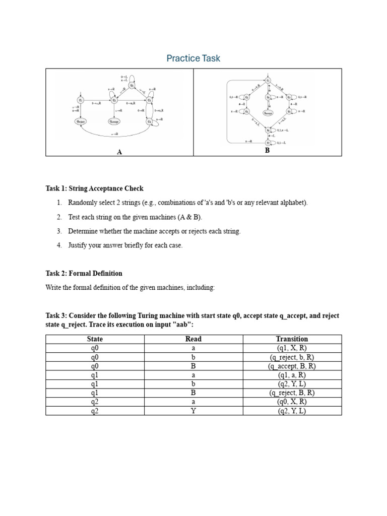 Turing Machine String Acceptance Tasks | PDF